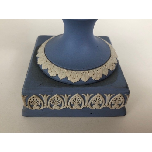 Wedgwood blue jasper ware urn, decorated with dancing muses and pan ...