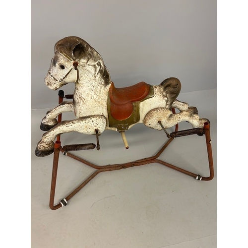 Vintage toys, pressed metal MOBO ride-on springer horse