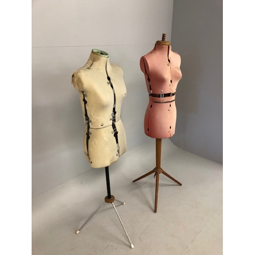 Two Mid century Dress makers body forms, one on a wooden stand the ...