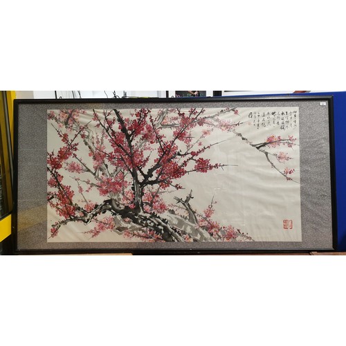 A framed Chinese watercolour of blossoming trees signed by Ying Cui Ju ...