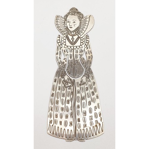 A hallmarked silver bookmark in the form of Queen Elizabeth I, length ...