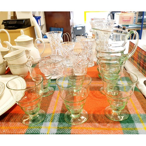 A retro green glass lemonade set together with cut glass. No shipping ...