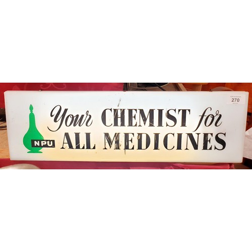 A vintage illuminated NPU acrylic chemist's sign, length 53cm. UK ...