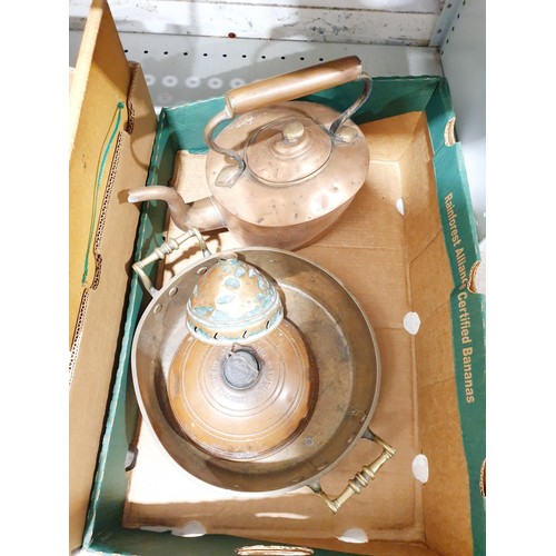 Two boxes including copperware, glass and ceramics. No shipping. Arrange collection or your own pack