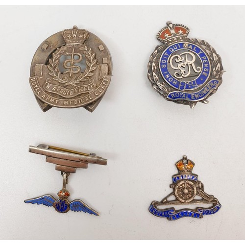 Seven silver badges: RAF, Royal Artillery, Medical Corps, Royal Corps ...