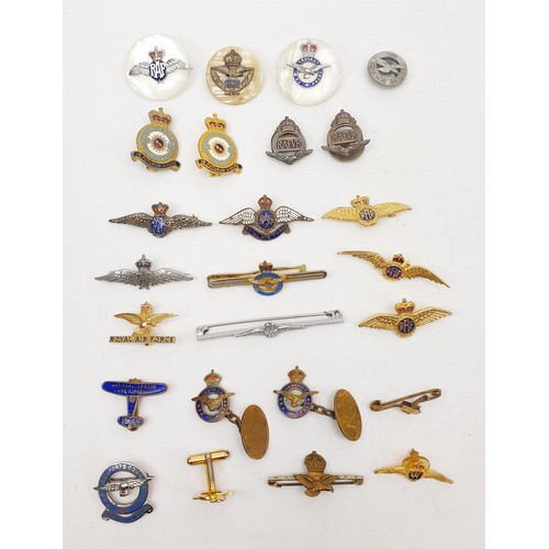 Twenty five RAF badges, pin badges and cuff links. UK shipping £14.