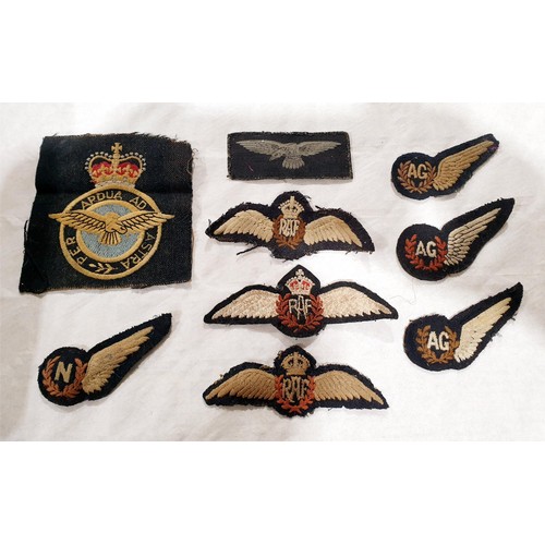 Nine RAF patches including Air Gunner, Navigator and Pilot Wings. UK ...