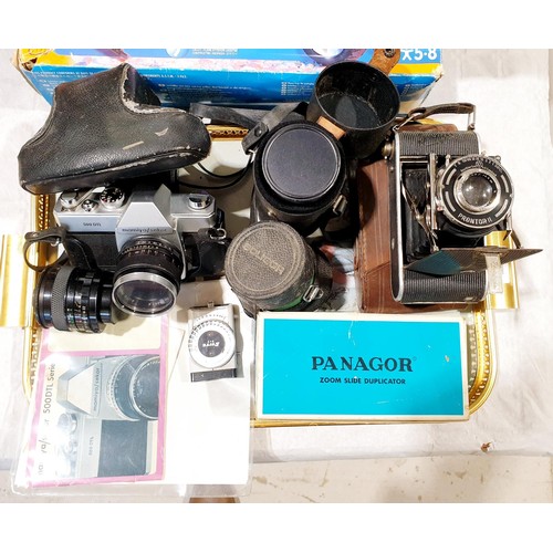 A vintage Mamiya Sekor 500 DTL camera, a Prontor II folding camera ...