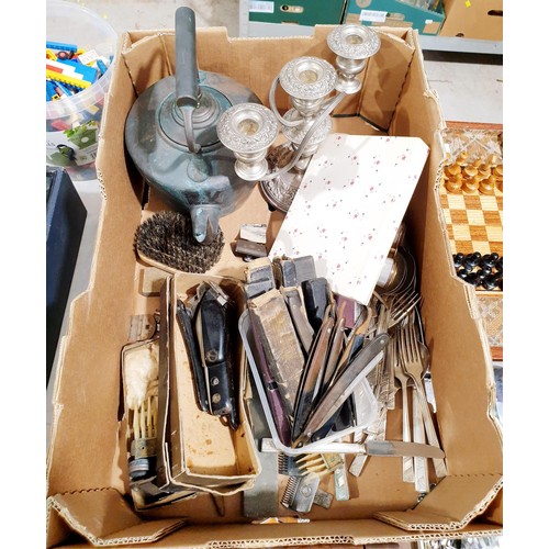 A box of assorted including eight antique and later cut throat razors ...