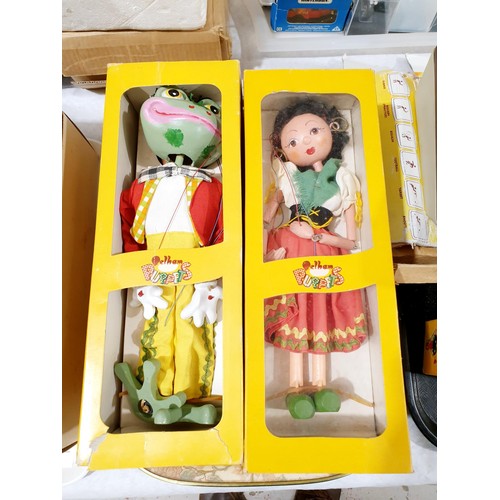 Four boxed Pelham puppets: Gypsy, Minstrel, Frog, Pirate together with ...