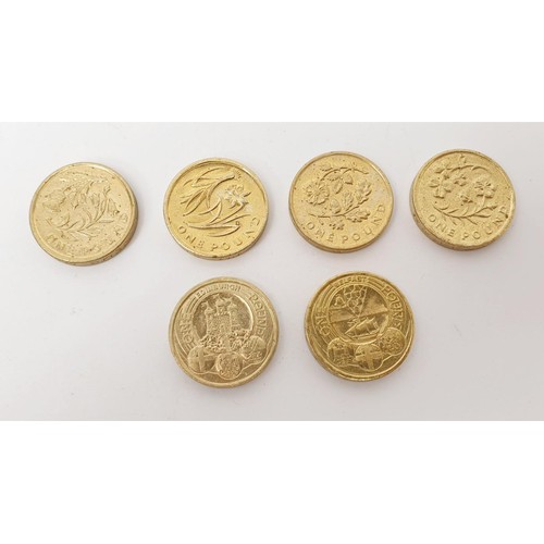 Four floral emblems of Britain one pound coins and two capital of ...