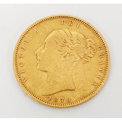 A Victoria young head, shield back half sovereign, 1878. UK shipping £14.