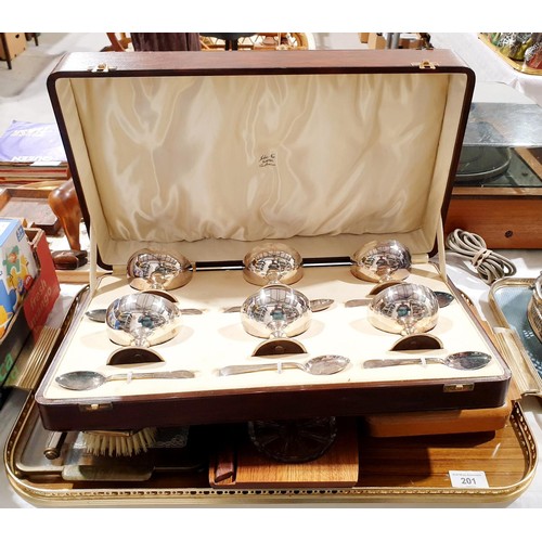 A boxed silver plate dessert set, a retro cheese board, a barometer ...