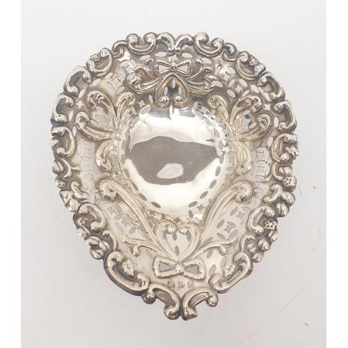 A hallmarked silver pierce work dish, width 13.5cm, weight 24g ...