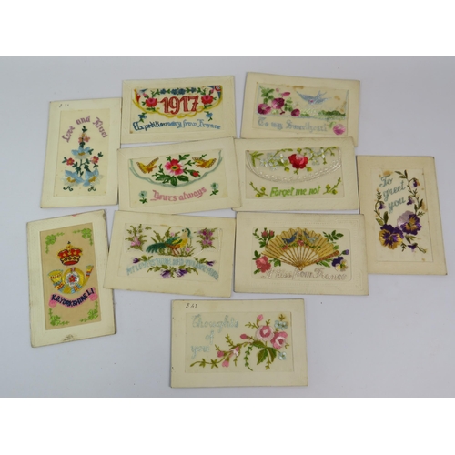 10 WW1 Embroidered silk postcards.