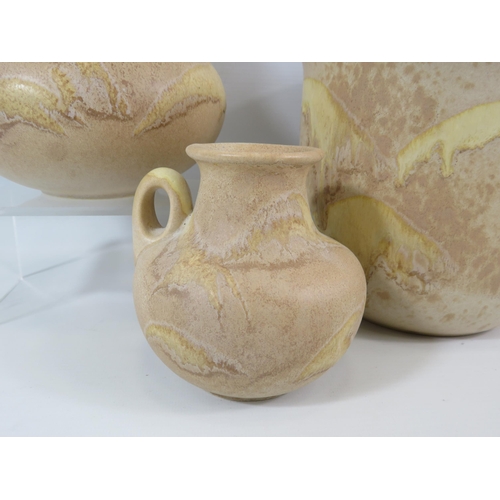 3 pieces of West german Ruscha pottery deisgned by Kurt Tschorner.