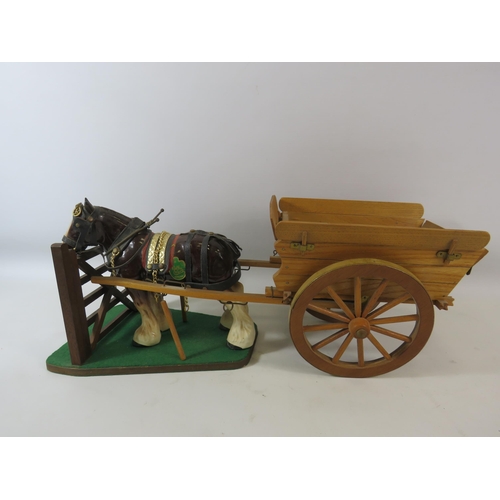 Melba ware shire horse and wooden cart, Total length of horse and cart ...