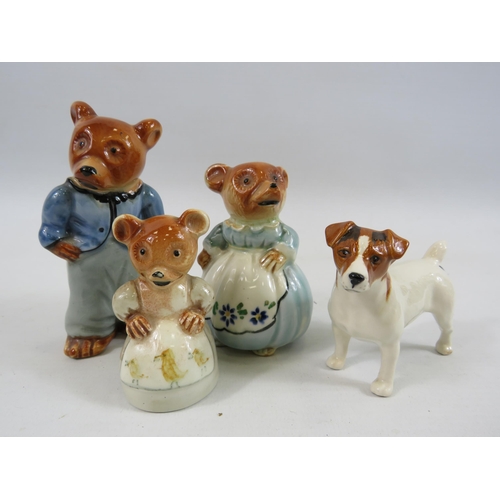 3 Vintage Weetman bear figurines and a Beswick jack russell.