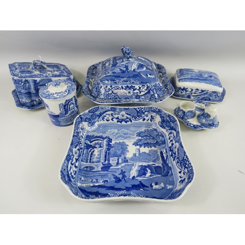 6 Pieces of Spode Blue Italian china, the 2 butter dishes have slight ...