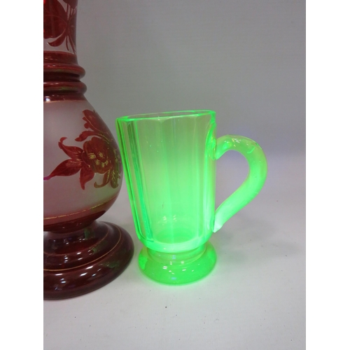 Uranium glass tankard (small chip to the inner rim) plus a red and ...