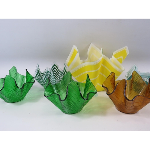 1 Large and 6 small chance glass handkerchief baskets.