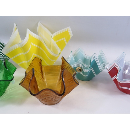 1 Large and 6 small chance glass handkerchief baskets.