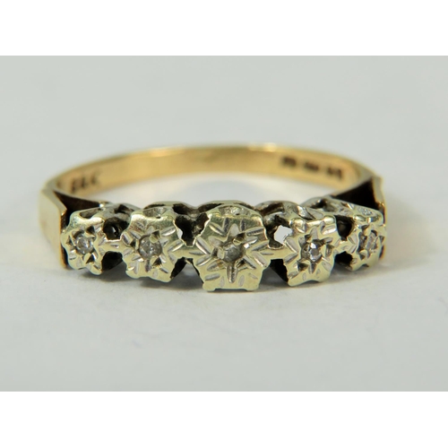 9ct Yellow Gold Ring Set with five Illusion Set Diamonds on Platinum ...