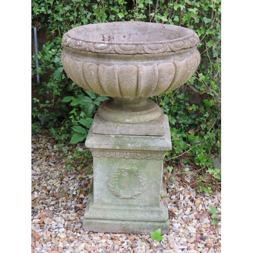 Weathered Reconstitued Stone Garden Urn which measures approx 30 x 19 ...