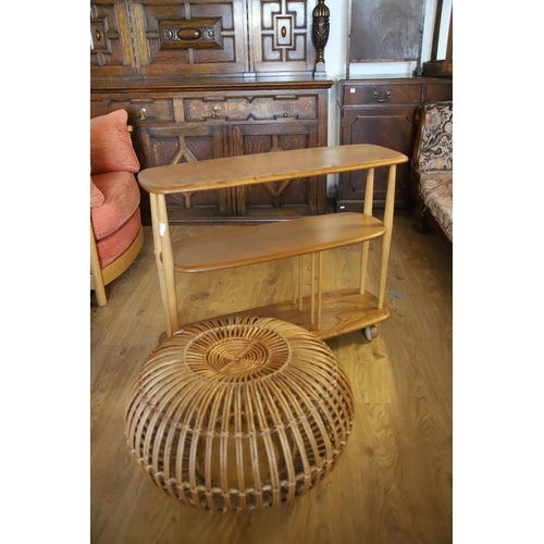 Small Ercol Divider/Bookcase H:28 x W:36 x D:12 inches. plus a Rattan ...