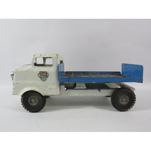 Vintage Tri-ang Transporter flat bed truck, 6" tall & 13.5" long.