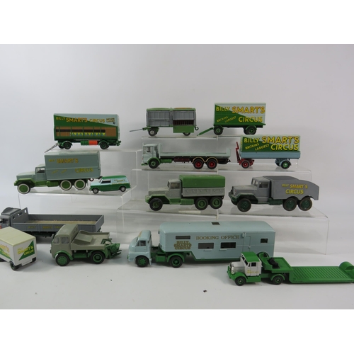 Selection of Billy Smart circus vehicles by Oxford, Lledo and Corgi etc.