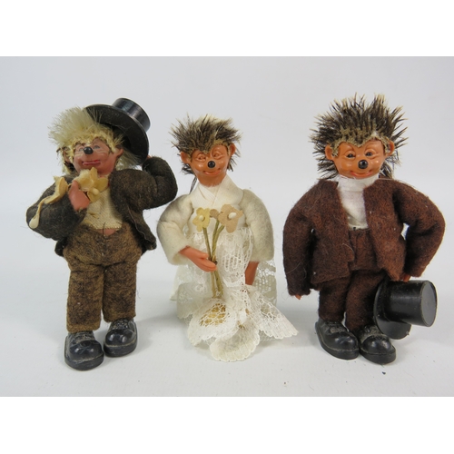 Three Vintage Steiff Peter Mecki hedgehog figures 3.5" tall.