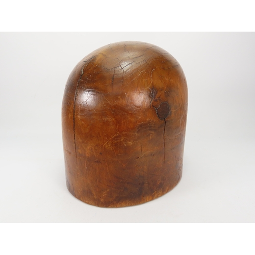 Antique Wooden hat block by Plant & Sons, 7" tall and 6.5" diameter.