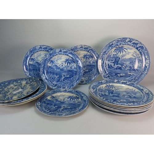 Seven antique Spode Death of the Bear and Four Common Wolf Trap plates etc.