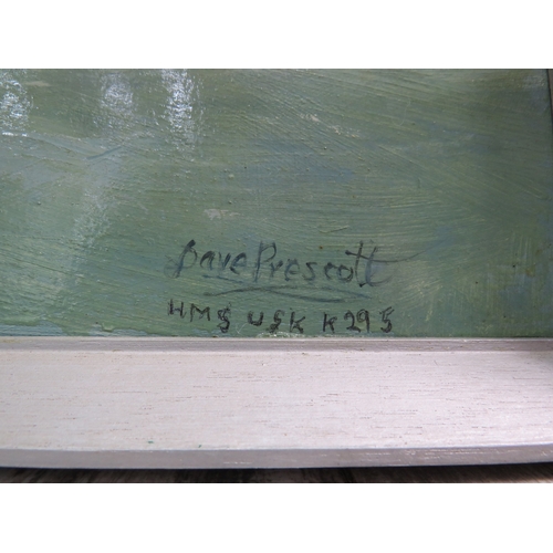 Naval painting of the HMS Usk, by Dave Prescott H18" W23". See photos.