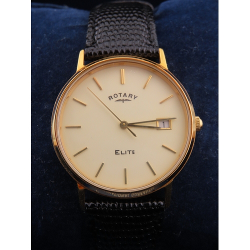 9ct Gold Mens Rotary Elite Quartz wristwatch. With box but requires a ...