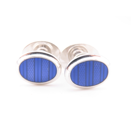 Dunhill sterling silver and blue enamel cufflinks, 22 grams.