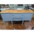Serpentine-fronted sideboard painted blue-grey with wood top and brass ...
