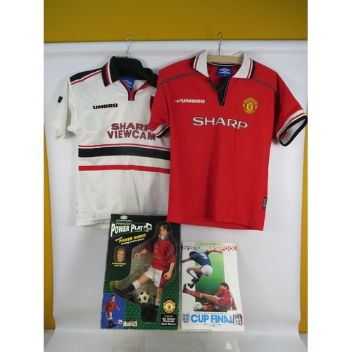 Two children's Manchester United Umbro football shirts (Sharp Viewcam ...
