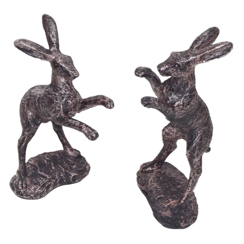 A Pair of Bronzed Boxing Hares