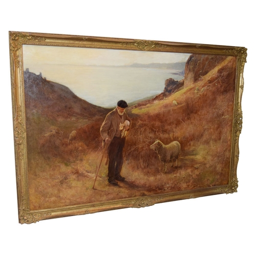 A Large Oil Painting 'The First Lamb' - White