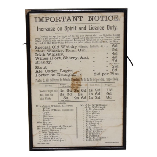 An Early Old Local 'Spirit and License Duty' Price Chart