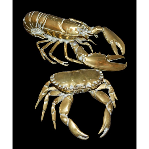 A Brass Crab and a Brass Lobster Inkwell