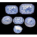 A Mixed Blue and White Willow Pattern Dinner Set