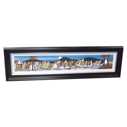 A Very Large Oil Painting 'Fishing Village' (48'' X 8'') - Mary Lou