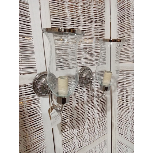 Pair of Silver Tone Wall Lights c/w Glass Silver Edged Shades. Believed ...