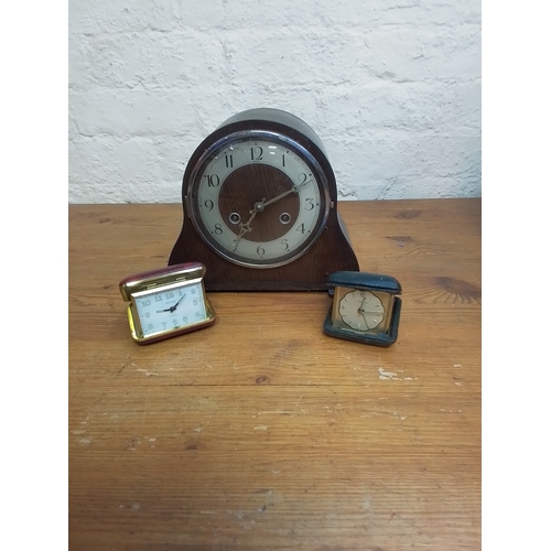 Job lot of 3 clocks. 2 Vintage travel alarm and 1 mantelpiece clock.