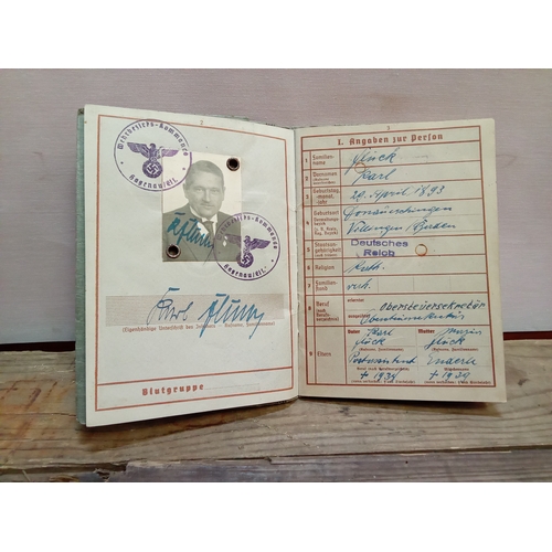 WW2 German 'Wehrpass' or Military Record Book c/w Photo & Entries