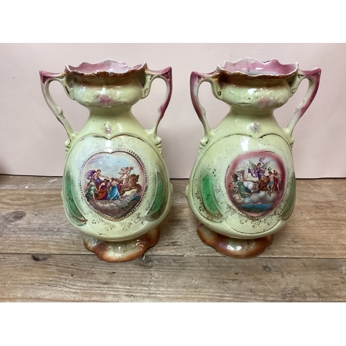 Pair of Victorian 646 Strasburg Ware Hand Painted Gilt Vases 25 cm