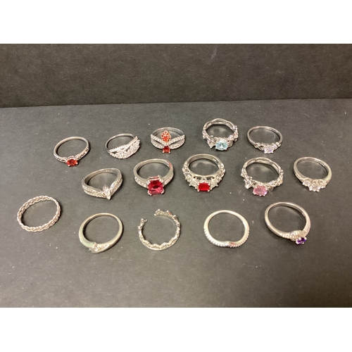Collection of 15 mostly stone set Silver Rings